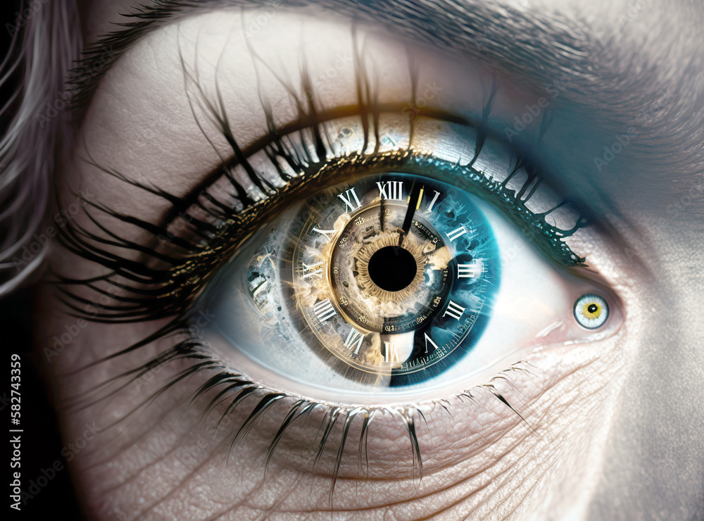 Time passes in the blink of an eye. AI generated illustration. Stock ...