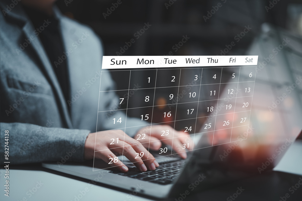 Businessperson or secretary manages time for effective work. Calendar ...