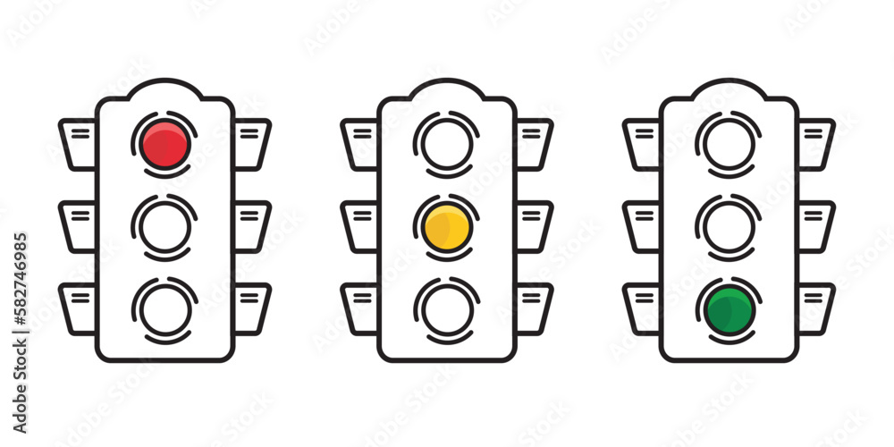 Traffic light interface icons. Traffic light signal on road. Traffic ...