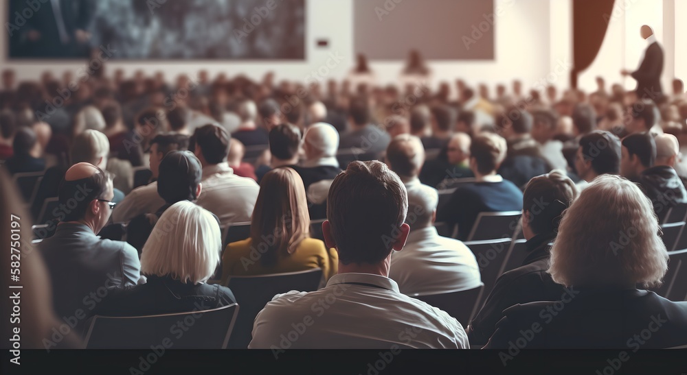 Business concept, audience in conference room, crowd listen to speaker ...