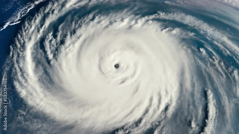 Hurricane storm clouds from space, top view at epic tornado clouds time ...