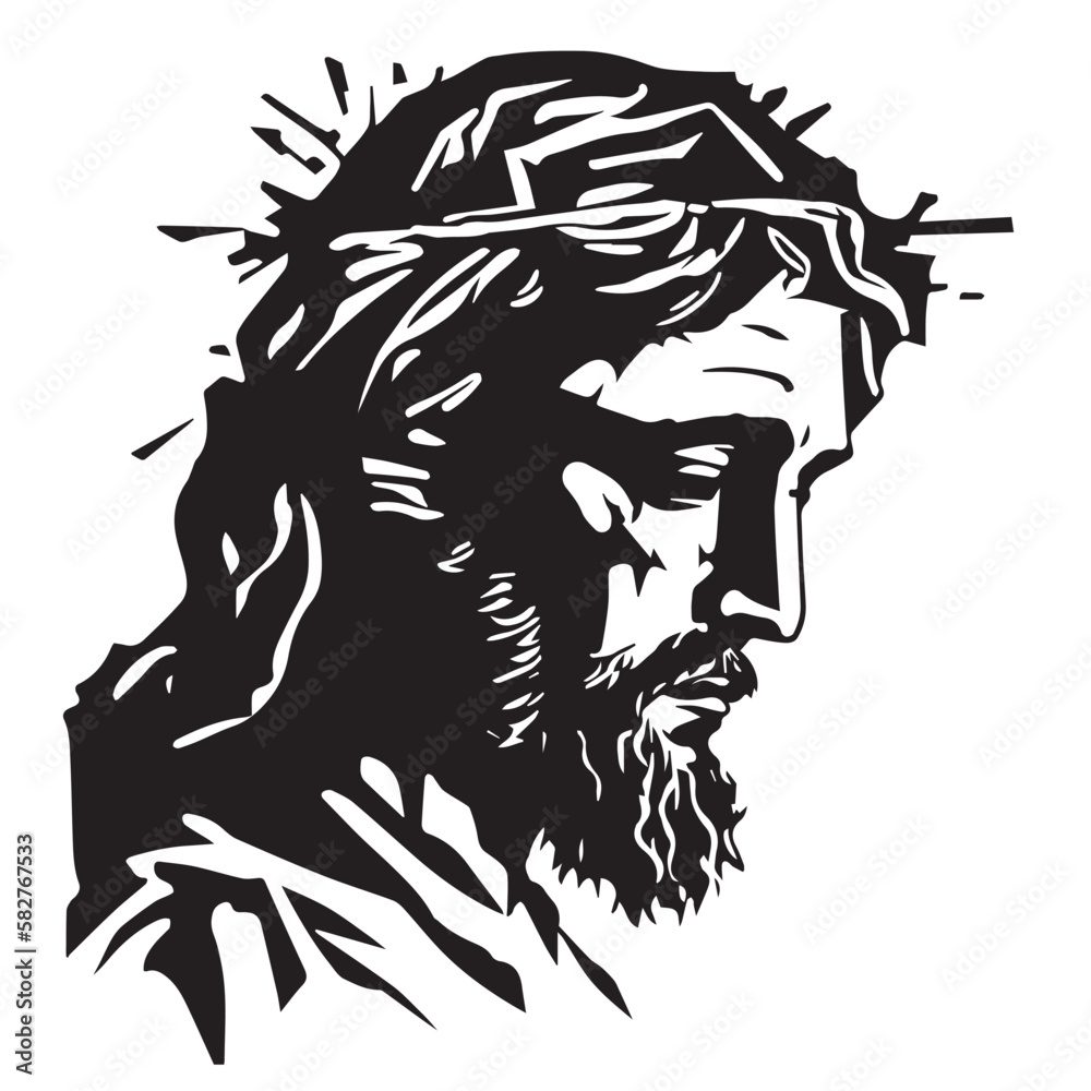 Jesus Christ. Hand drawn vector illustration. Black silhouette svg of ...