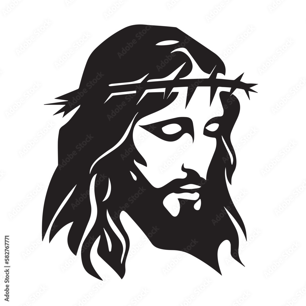 Jesus Christ. Hand drawn vector illustration. Black silhouette svg of ...