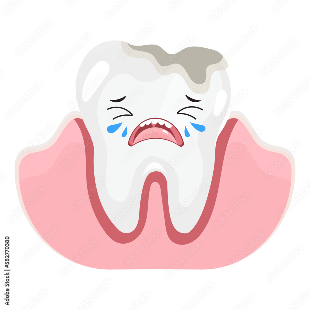 Unhealthy tooth with deep caries and hole,. Crying tooth character ...