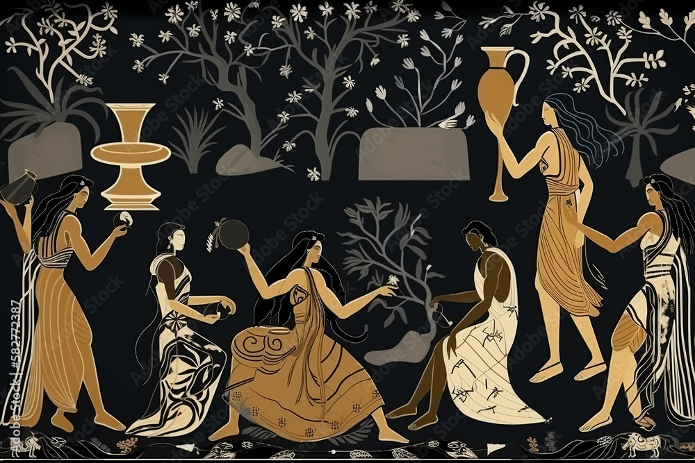 Vintage wallpaper featuring a digital landscape painting of Ancient ...