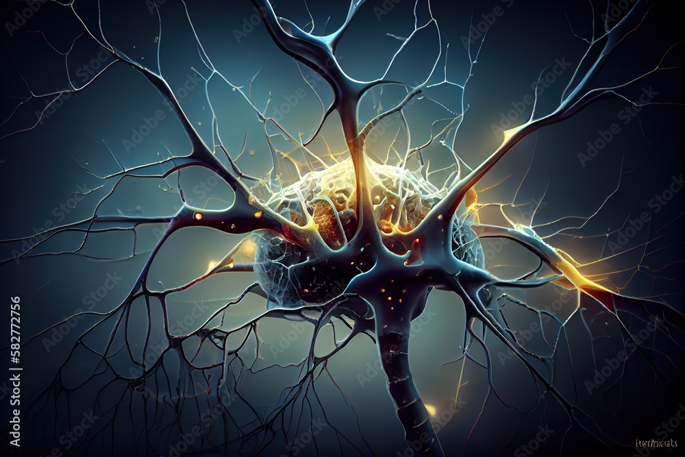 Brain neuron, nerve cell. Generative AI. Digital Art Illustration Stock ...