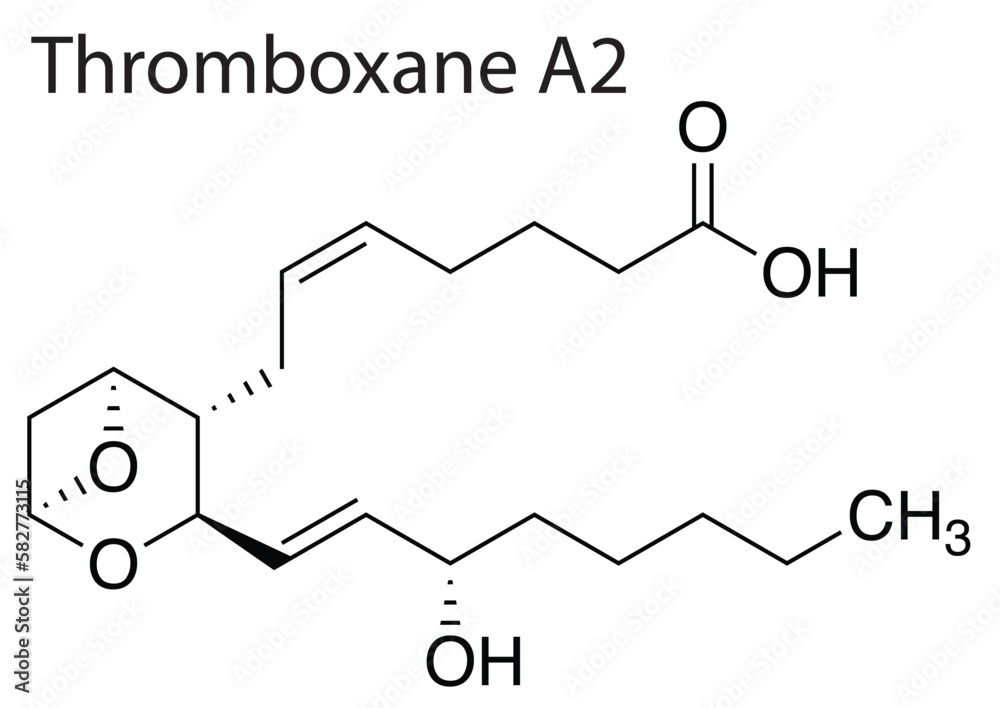 Chemical formula structure of Thromboxane A2 on white background Stock ...