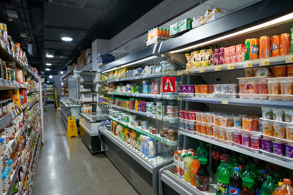DOHA, QATAR - CIRCA MARCH, 2023: interior shot of supermarket in Doha ...