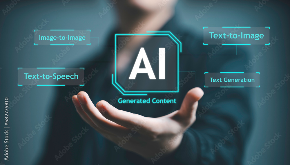 Business Man using hand AI, Artificial Intelligence to generate content ...