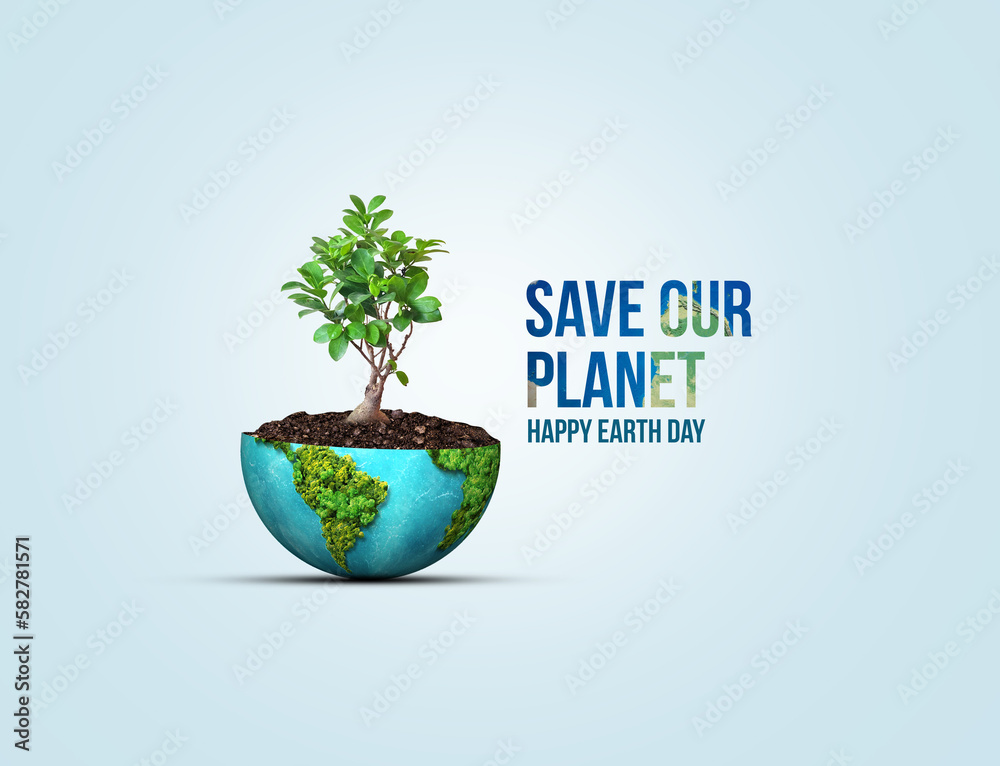 Save our planet. Earth day 3d concept background. Ecology concept ...