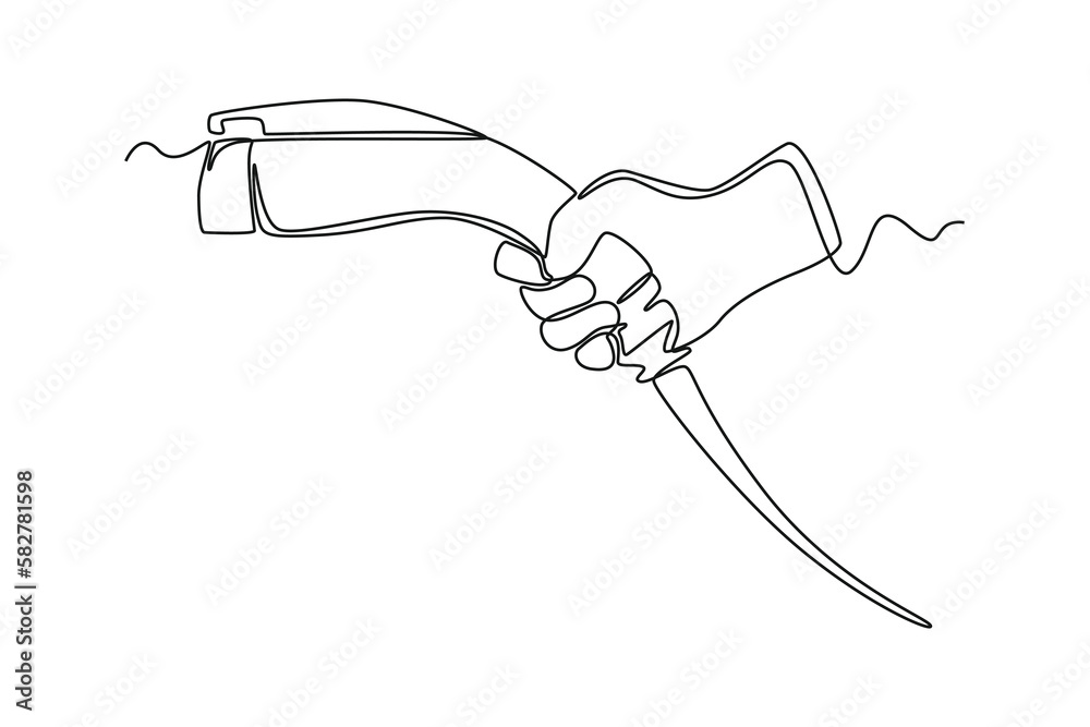 Continuous one-line drawing hand holding electric car charger handle ...
