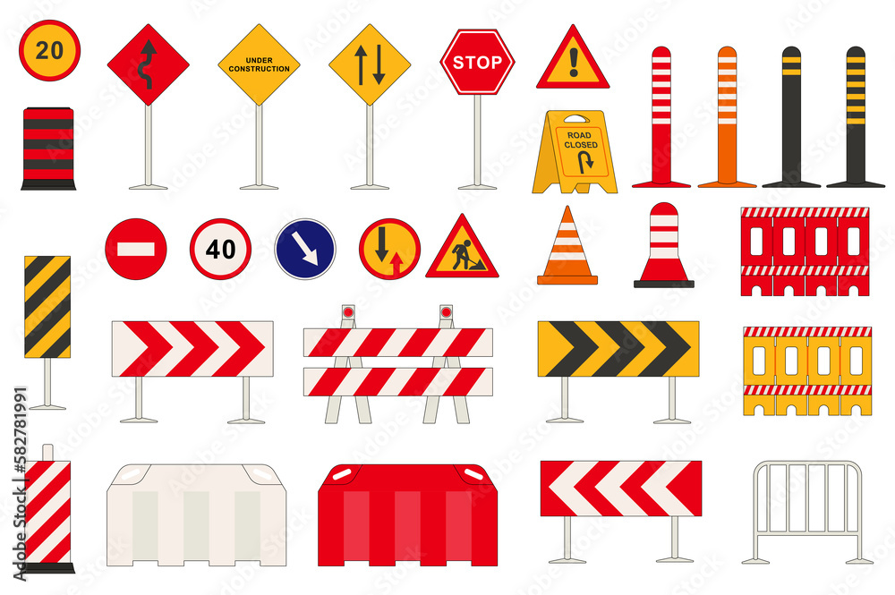 Road signs set graphic elements in flat design. Bundle of signpost and ...