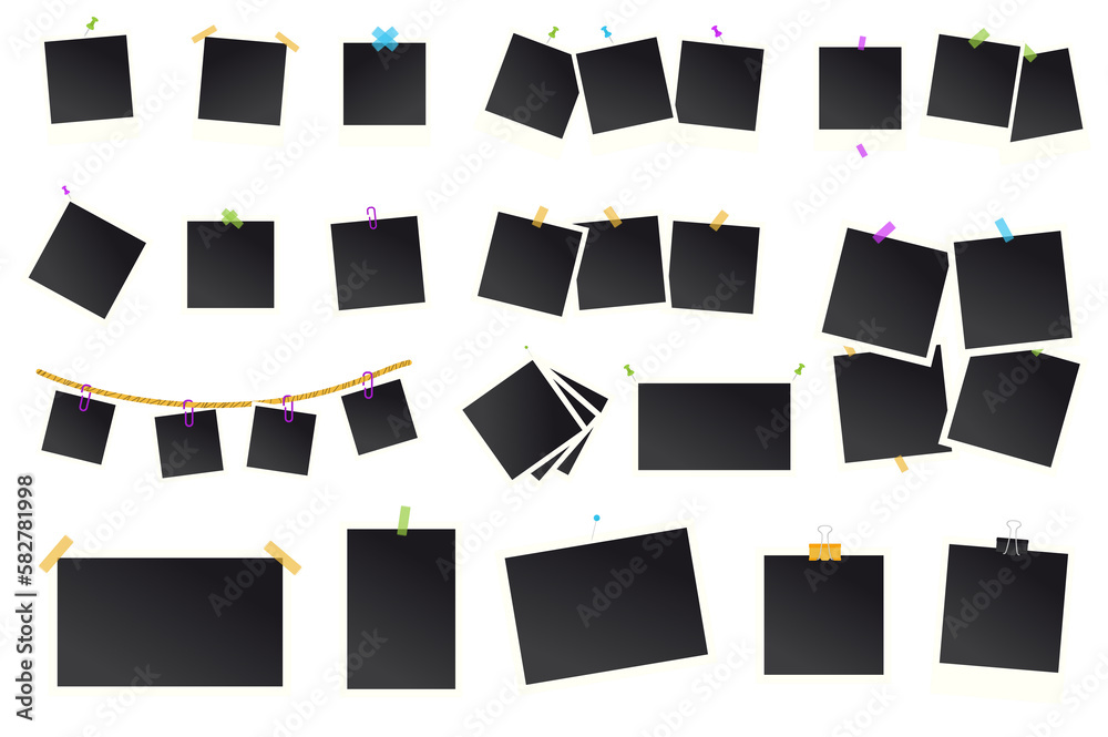 Polaroid photo frames set graphic elements in flat design. Bundle of ...