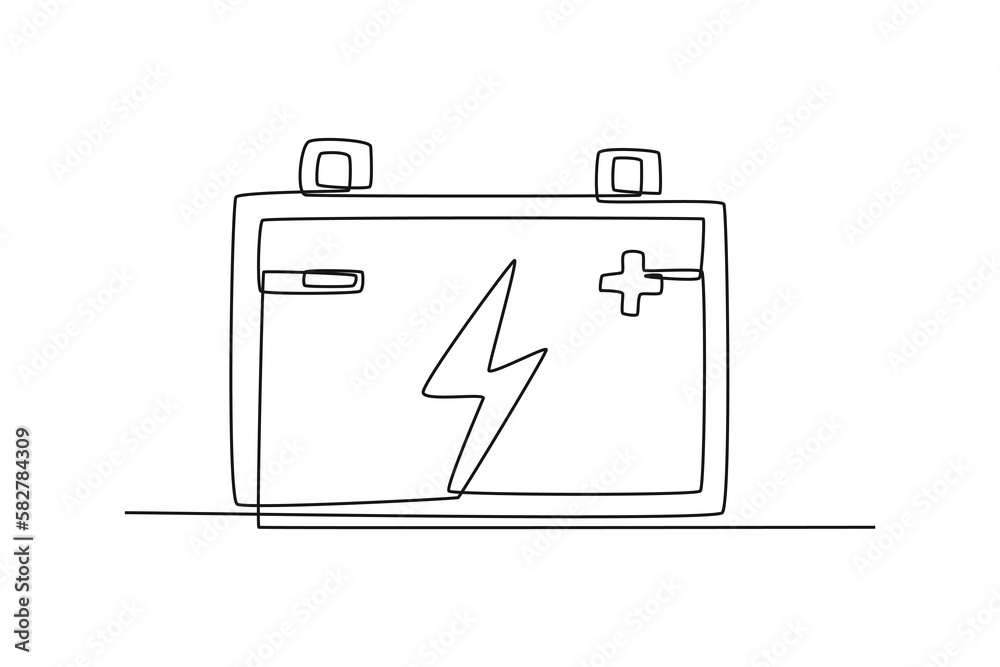 Continuous one-line drawing batteries in an electric car. Electric car ...