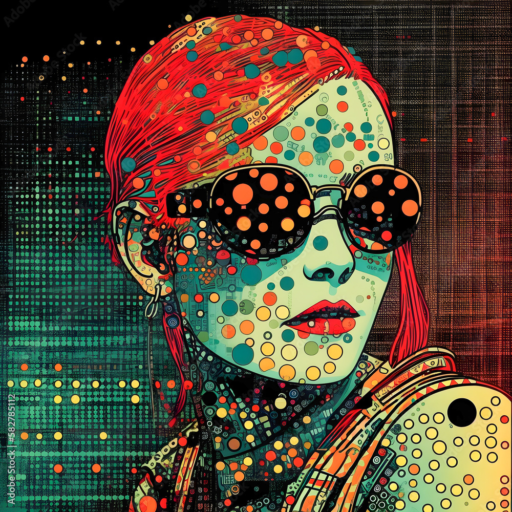 Cyberpunk woman, matrix background, schematic, project engineering ...