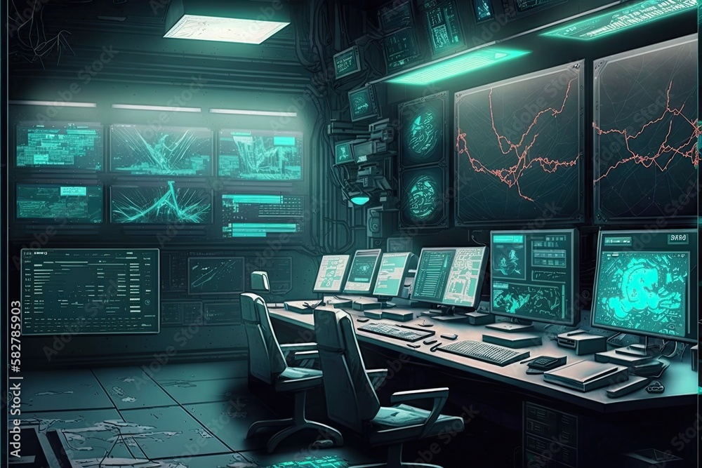Control command center room concept generative AI illustration. Stock ...