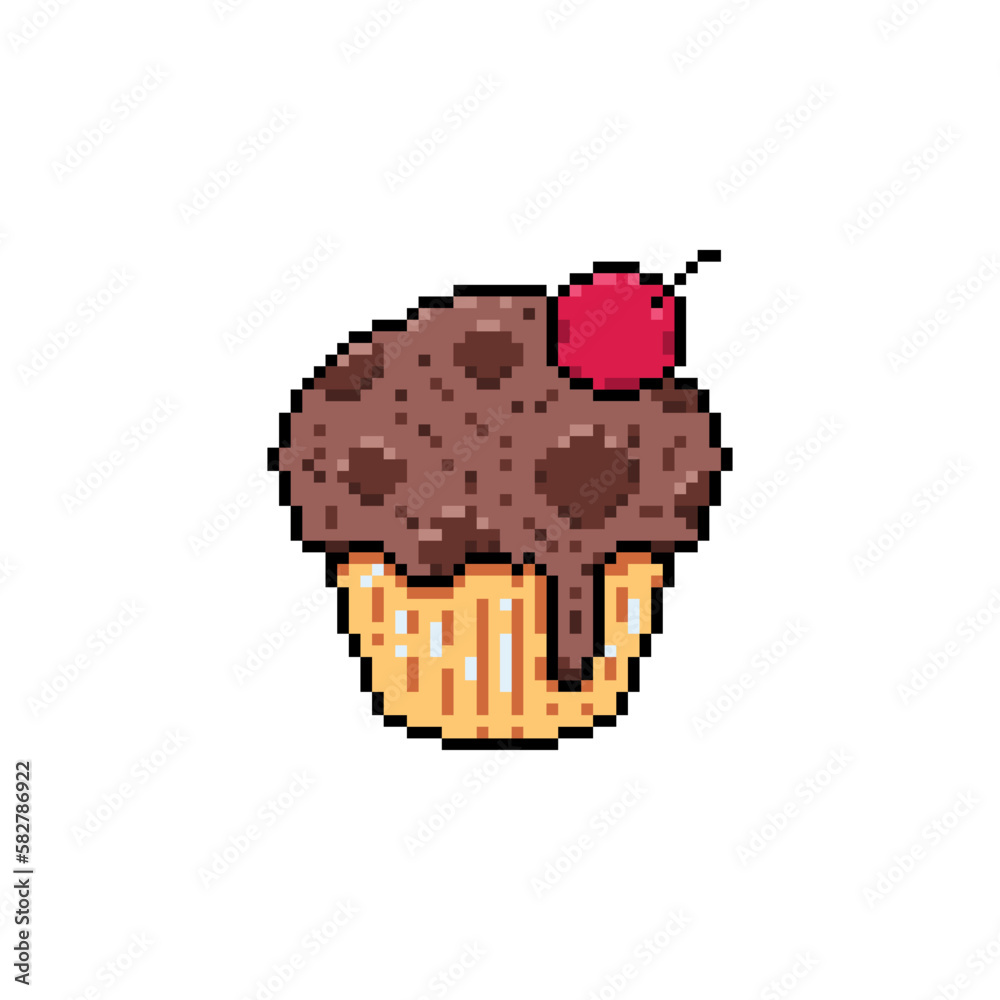 muffin, cupcake, cake, food, bakery icon Pixel Art Style. Vector Icon ...
