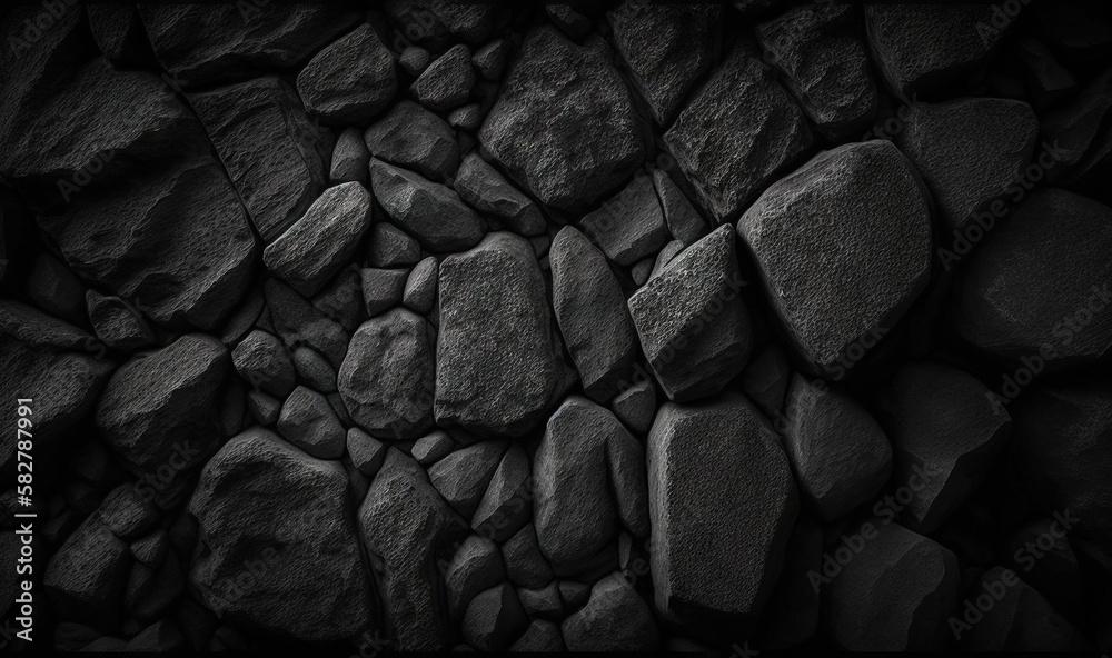 a black and white photo of a rock wall made of rocks and gravel, with a ...
