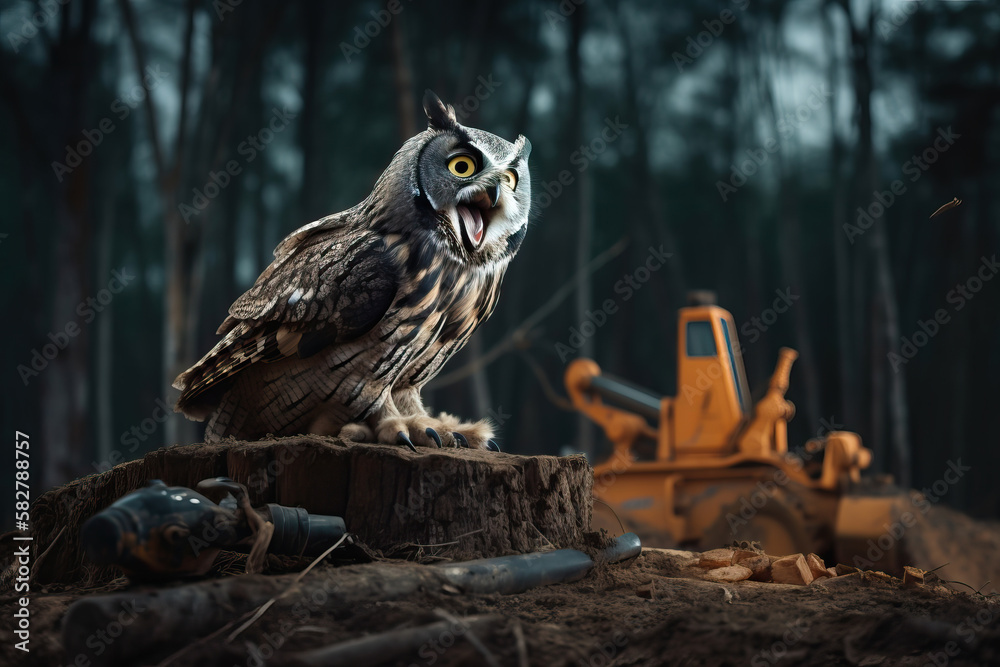 Ilustração do Stock: Cute angry owl bird crying and shouting, standing ...