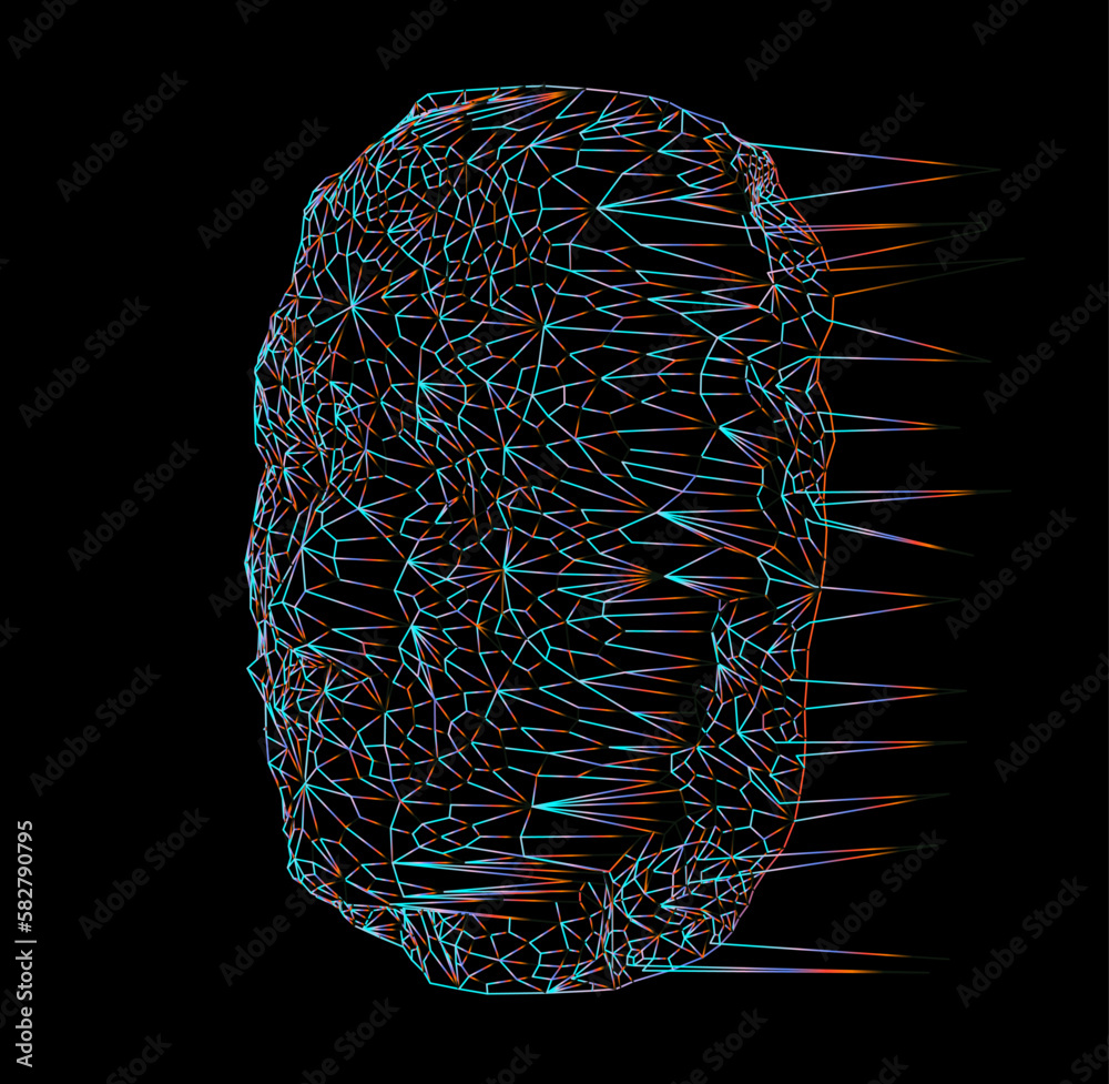 3D human head made of a polygonal mesh. Concept of a facial recognition ...