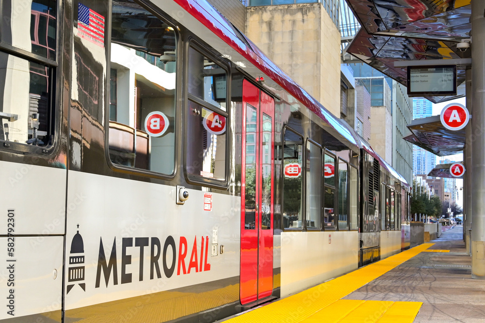 Austin, Texas, USA - February 2023: Commuter train at the Metrorail ...