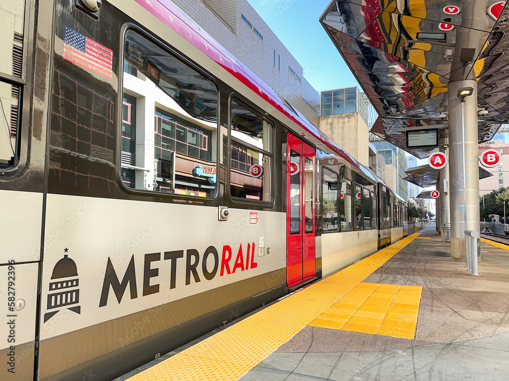 Austin, Texas, USA - February 2023: Commuter train at the Metrorail ...
