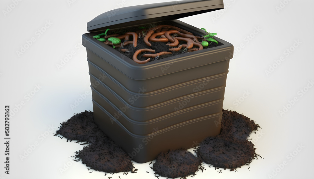 Vermicompost food scrap worm bin digital render Stock Illustration ...
