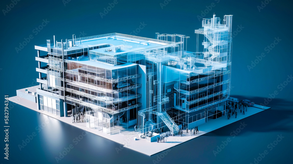 3d model of an industrial building. Generative AI. Stock Illustration ...