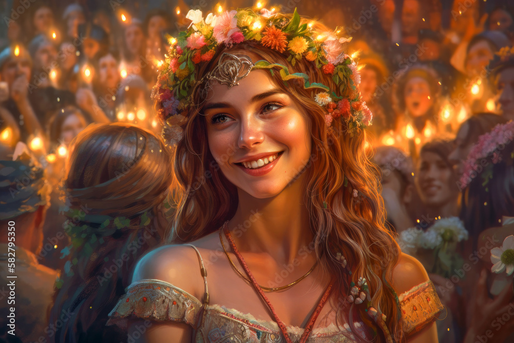 Beltane Celebration: Woman Participating in a Ritual Around a Bonfire ...