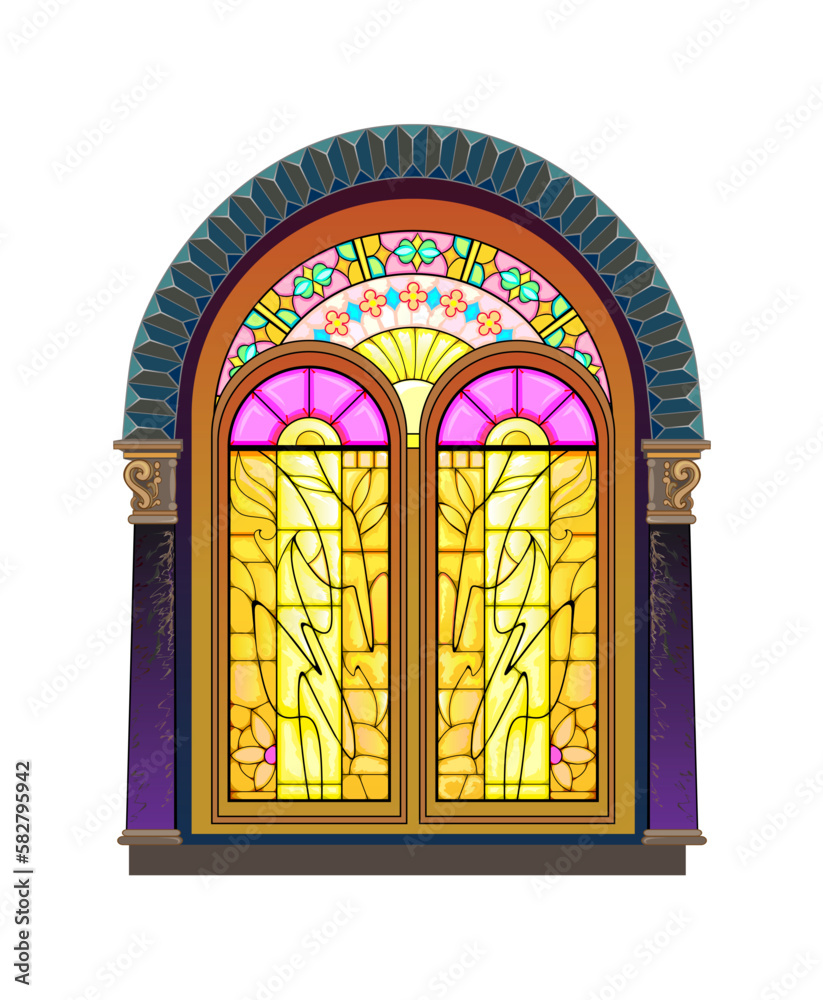 Beautiful colorful Art Nouveau stained glass window. Exclusive offer ...