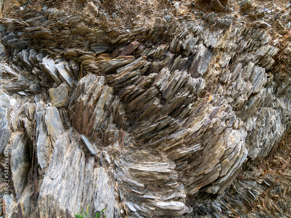 Sedimentary rock layers, earth or rock surface texture with corrosion ...