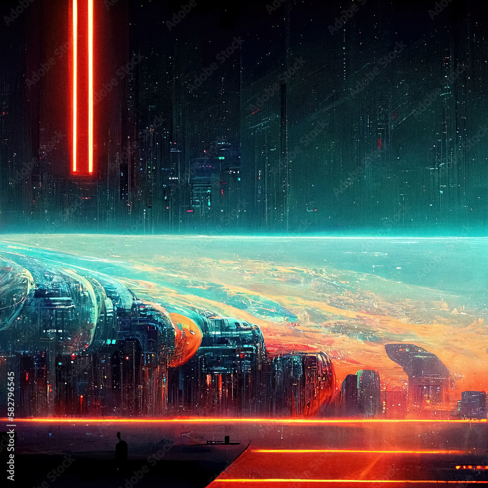 Abstract sci-fi scene of futuristic world with modern architecture and ...
