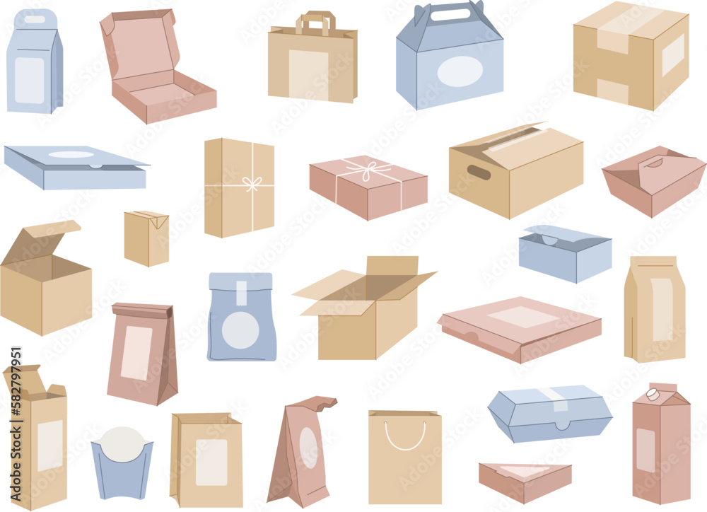 Food boxes. Cardboard product containers for drink sushi rice fast food ...