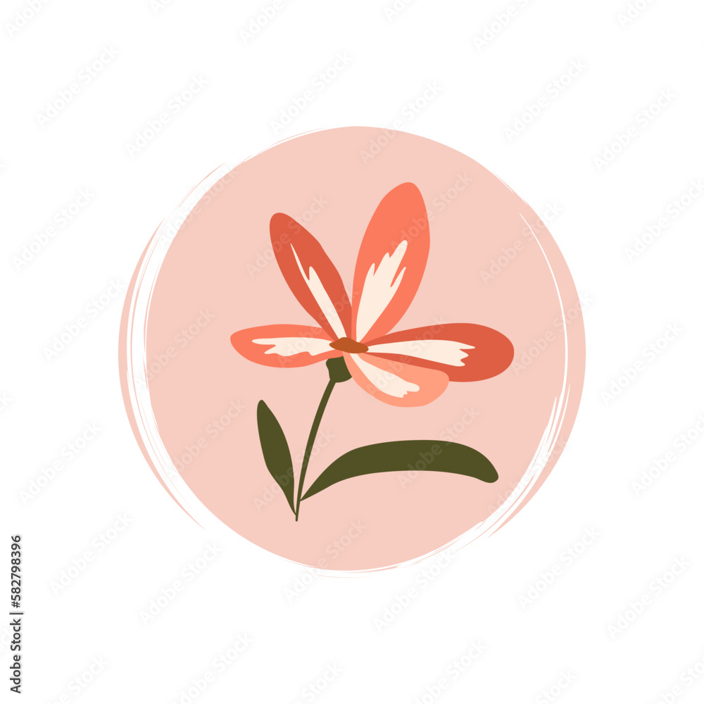Cute logo or icon vector with red flowers illustration on circle with ...