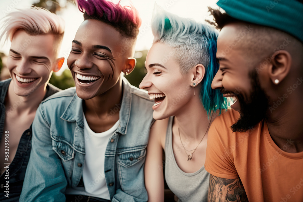 Portrait of happy young group of multiethnic gay and lesbian friends ...