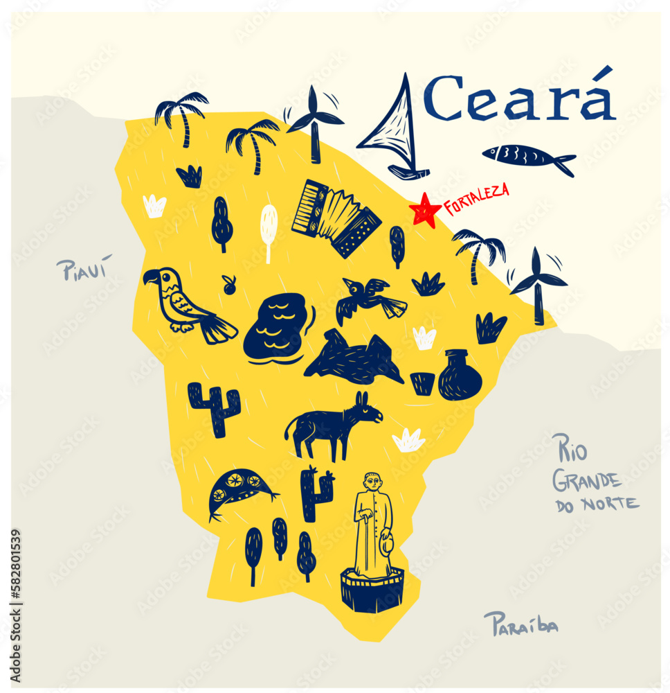 Map of the Brazilian state of Ceará. With different flora and fauna ...