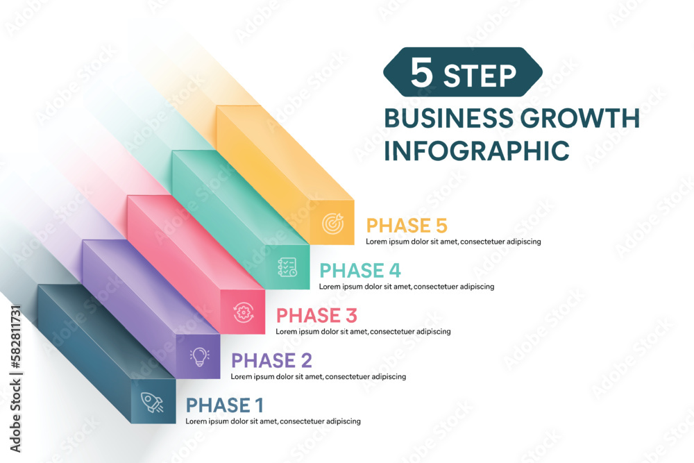 5 Step Staircase Infographic Design Template. Business Growth ...