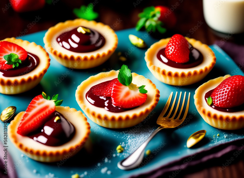 Decadent Strawberry Custard Tarts in a Set of Various Mini Tartlets and ...