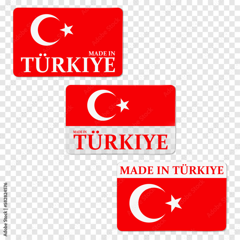 Made in Turkiye label sticker vector set. Merchandise tag with Turkish ...