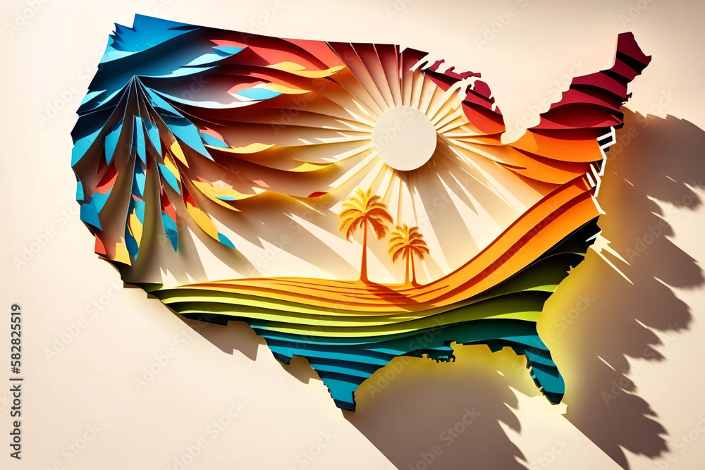 3D Paper Cutout Map of the United States with Shadows. Generative AI ...
