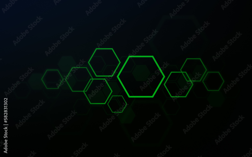 Layered green hexagon patterns, beehive honeycomb design on blurry dark ...