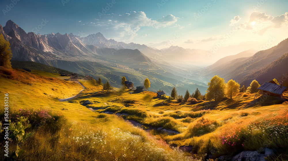 Ländliches Dorf Haus Landschaft in den Alpen in der Schweiz Österreich ...