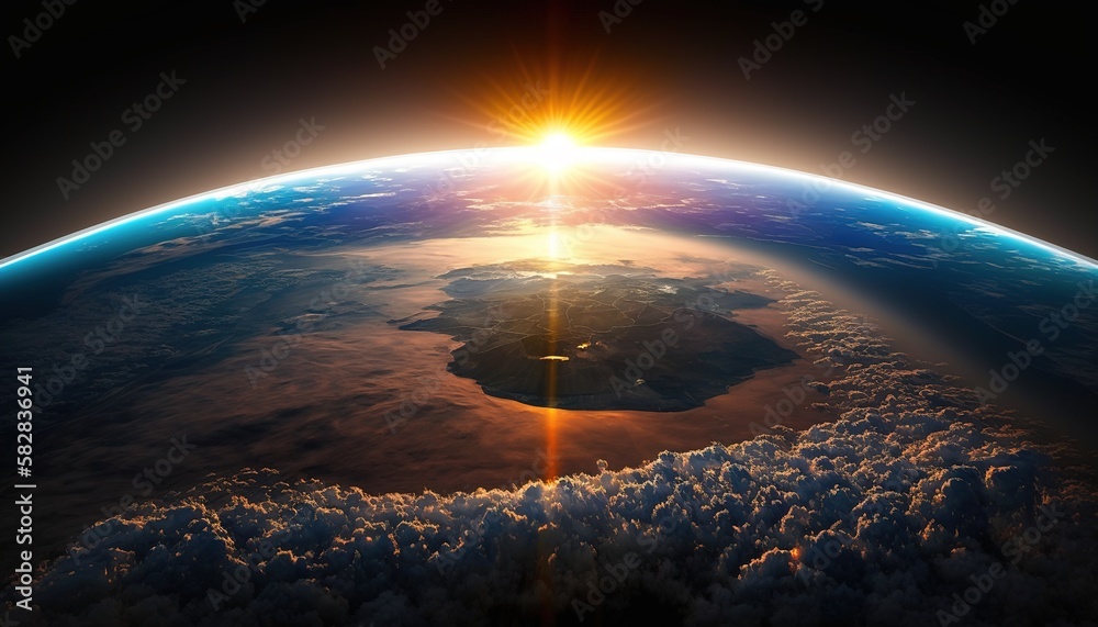 Satellitenansicht: Die Erde mit Sonnenaufgang aus dem All fotografisch ...