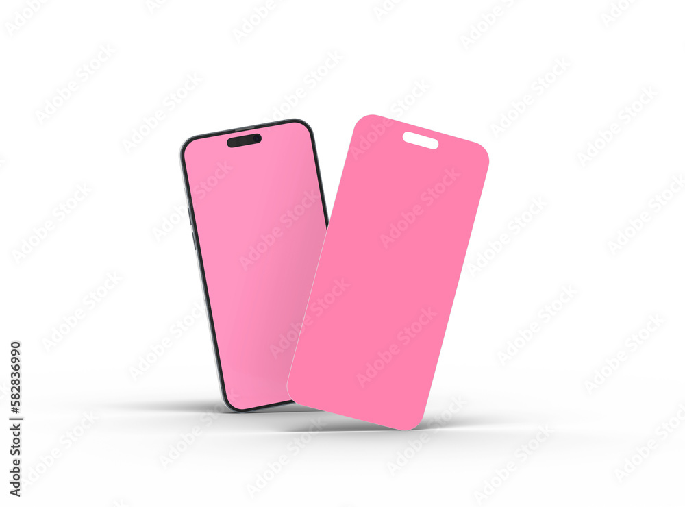 Render of smartphone and some separated screens floating on transparent ...
