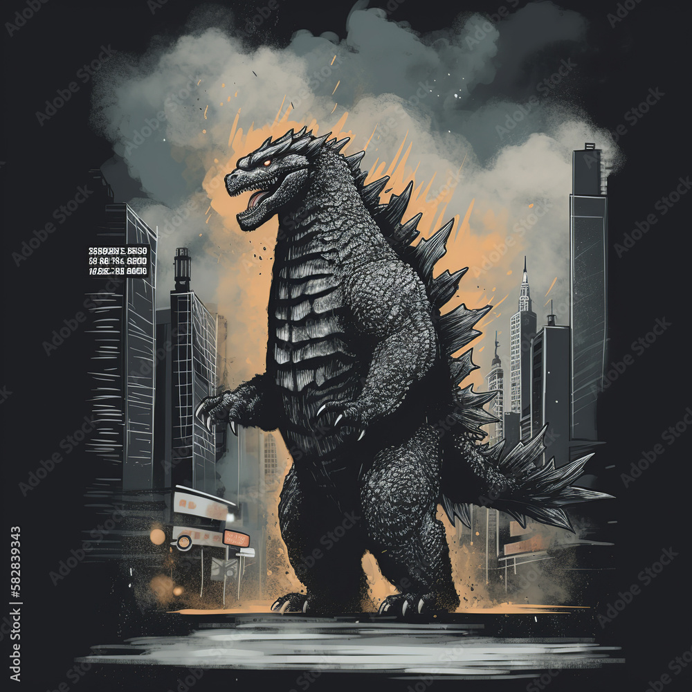 reptile, godzilla, dragon, statue, animal, sculpture, illustration, art ...