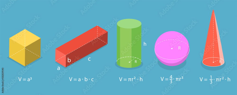 3D Isometric Flat Vector Set of Polygon Formulas, Geometric Shapes ...