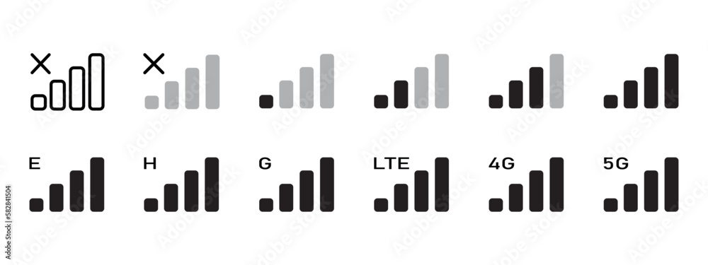 Signal reception band collection of vector illustrations. Cell phone ...