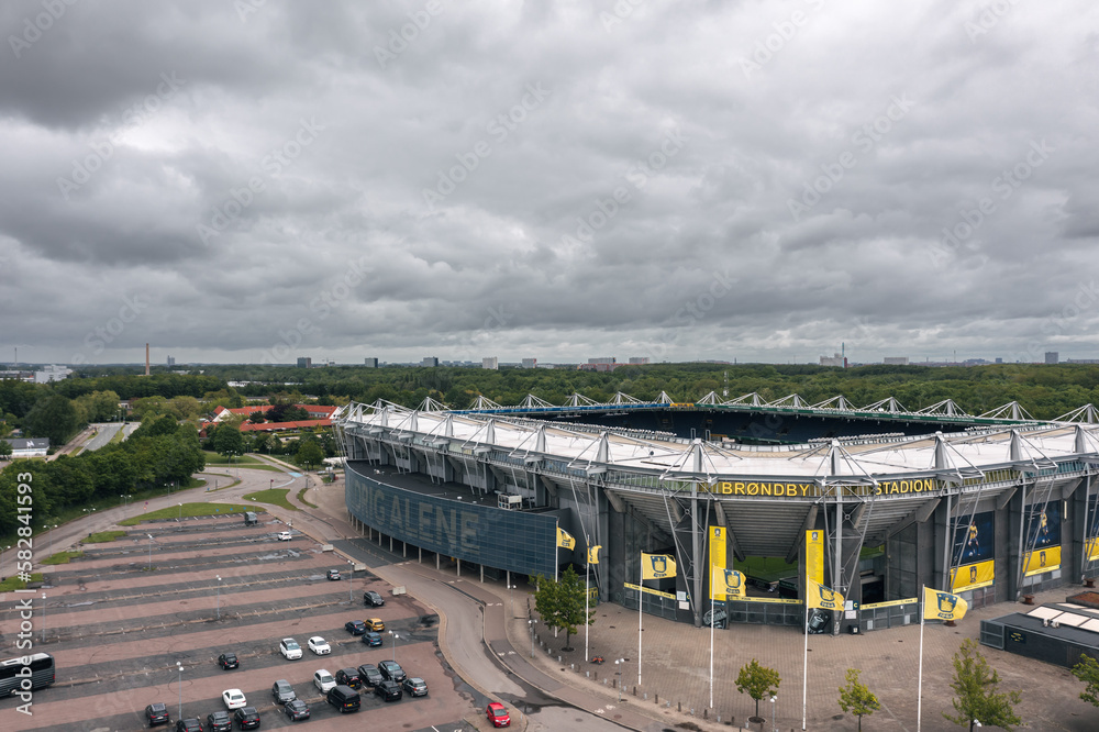 Brøndbyvester, Hovedstaden, Denmark - May 2022: Aerial drone view of ...
