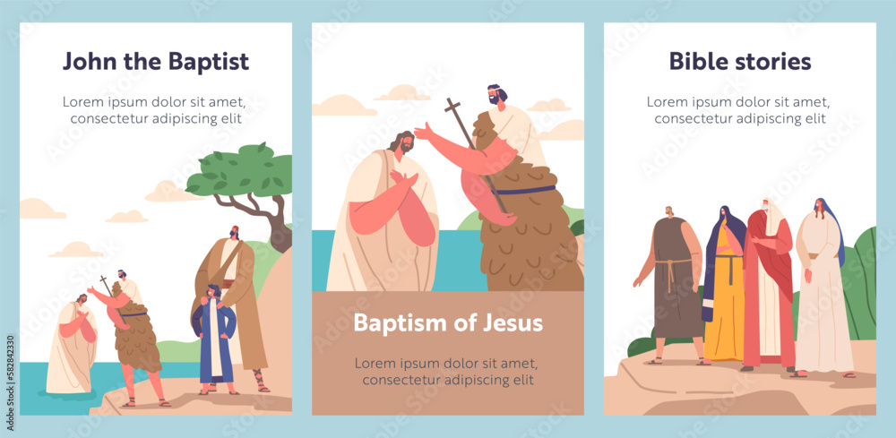 Cartoon Banners with John The Baptist Baptizing Jesus Christ In Jordan ...