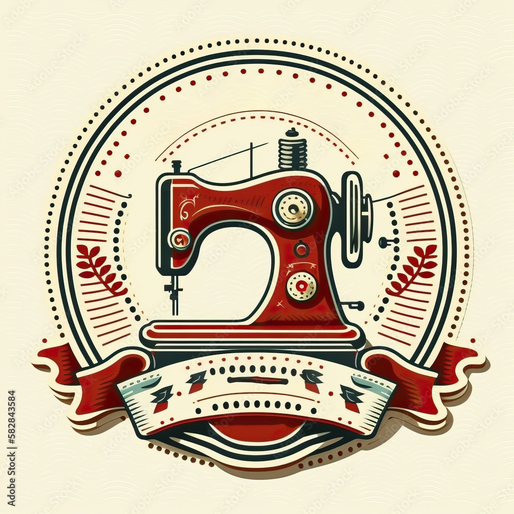Retro sewing machine customizable logo with lots of copy space ...